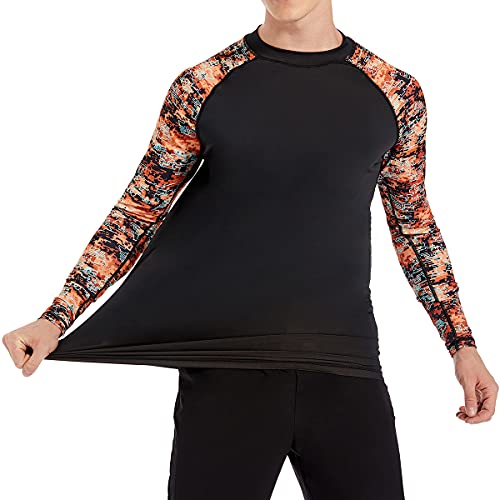 UPSOWER Men's Rash Guard Long Sleeve UPF50+ Swim Shirts(Pixel Golden M)