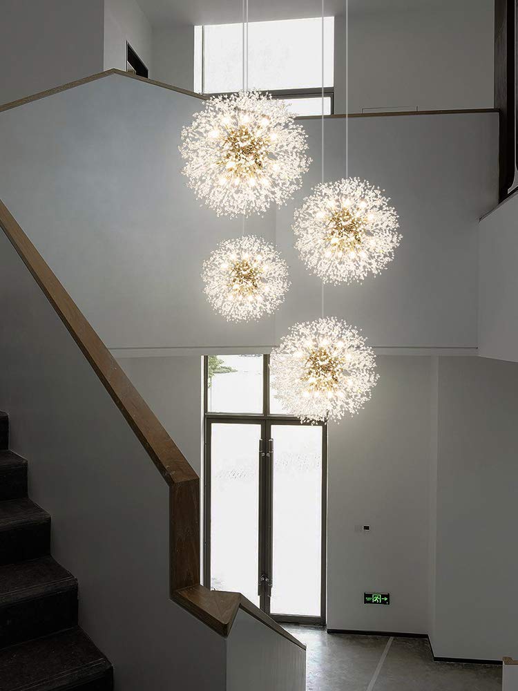 Qamra Modern Crystal Gold Chandeliers, Firework Dandelion Sputnik Chandelier Light Fixture Pendant Lighting for Dining Room, Bedroom, Kitchen, Living Room(12-Light, Gold)