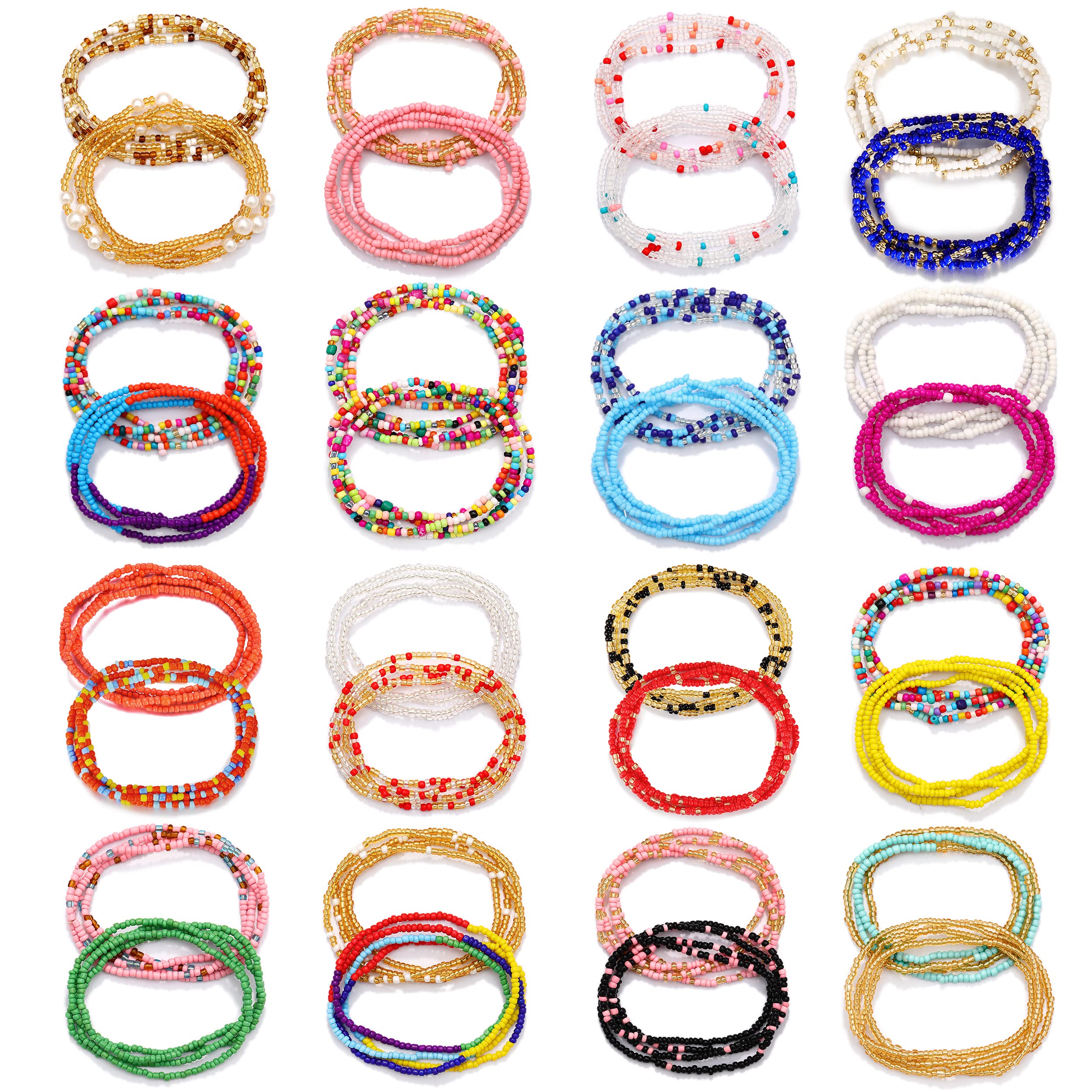 ZNBOH 32 PCS Waist Bead Chains for Women Colorful Summer Body Chains Belly Beads Bikini Jewelry Chains Bead Waist Chains Set