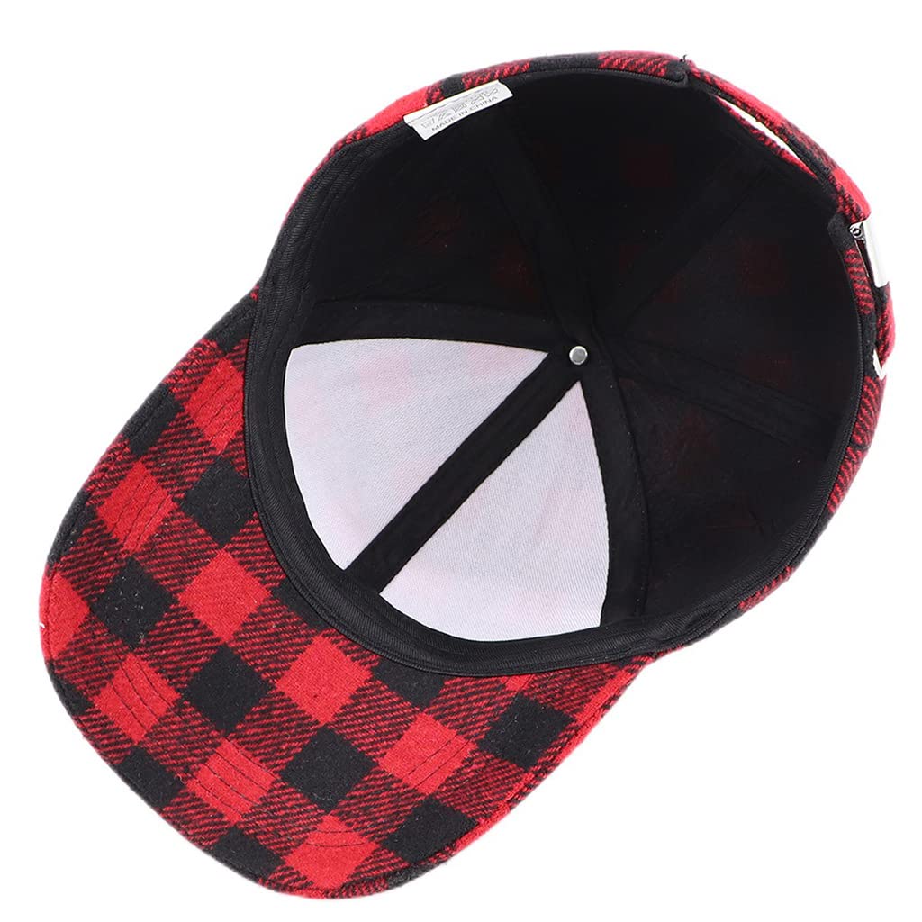 Womens Buffalo-Check Ball-Cap Red-Black-Plaid Baseball-Hat (Red/Balck Plaid, Medium)