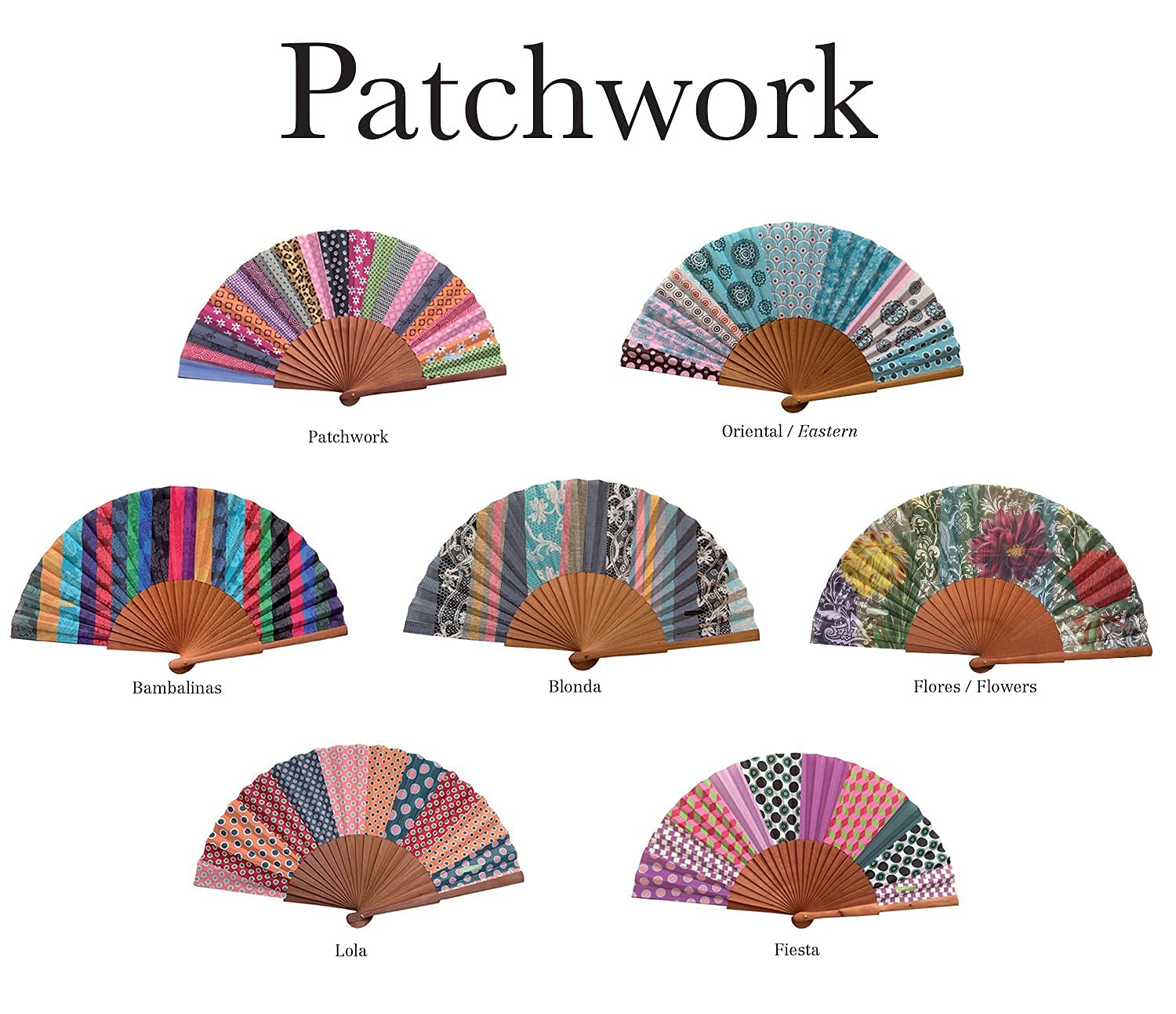 Tusitala Barcelona - Eastern Hand Fan | Handcrafted Spanish Hand Fan | Cotton Fabric and Wood | Includes Protective Jute Cotton Bag | Authentic Gift | 23cm - 9β.