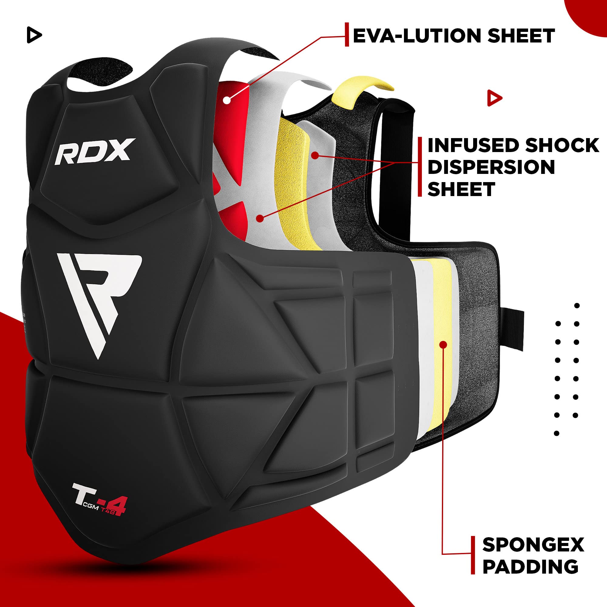 RDX Boxing Body Protector, MMA Kickboxing Muay Thai Chest Guard, SATRA Approved, Sparring Training Heavy Punching, Adjustable Strike Shield, Martial Arts Upper Body Ribs Protection Pad, Taekwondo Vest