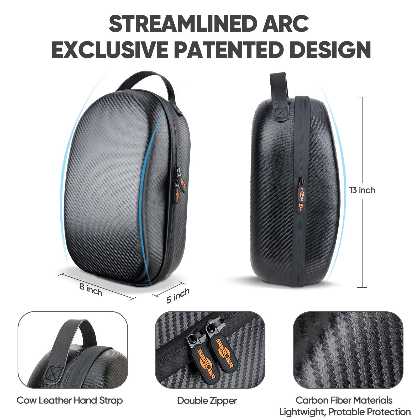 sarlar Hard Carrying Case Compatible with Oculus Meta Quest 2 /Quest 3/Vision Pro, Carbon Fiber, Fixed Protection for VR Headset Controller and Official Head Strap Accessories, Travel and Storage