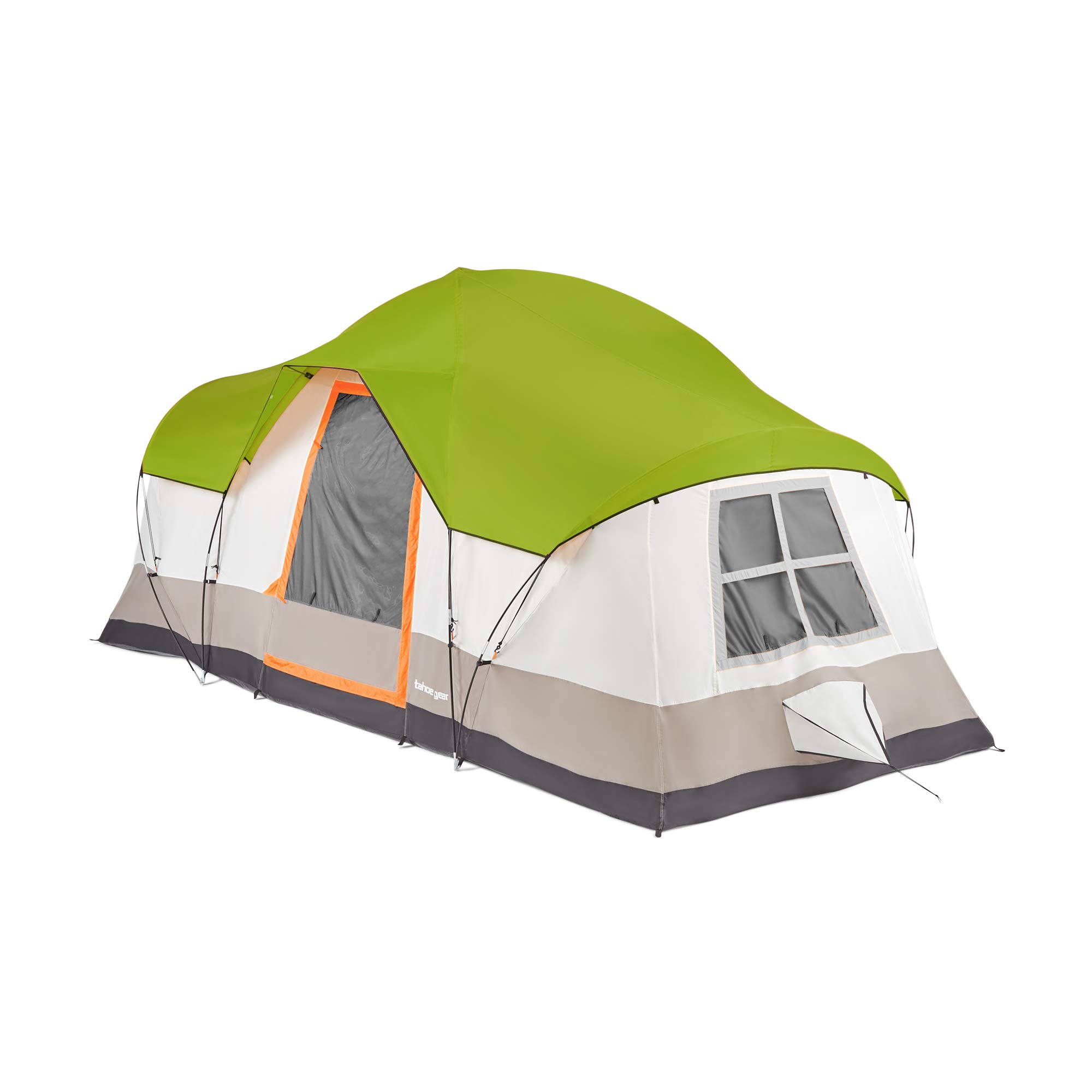 Tahoe Gear Olympia 10 Person 3 Season Outdoor Hiking Family Backpack Camping Tent, Green and Orange