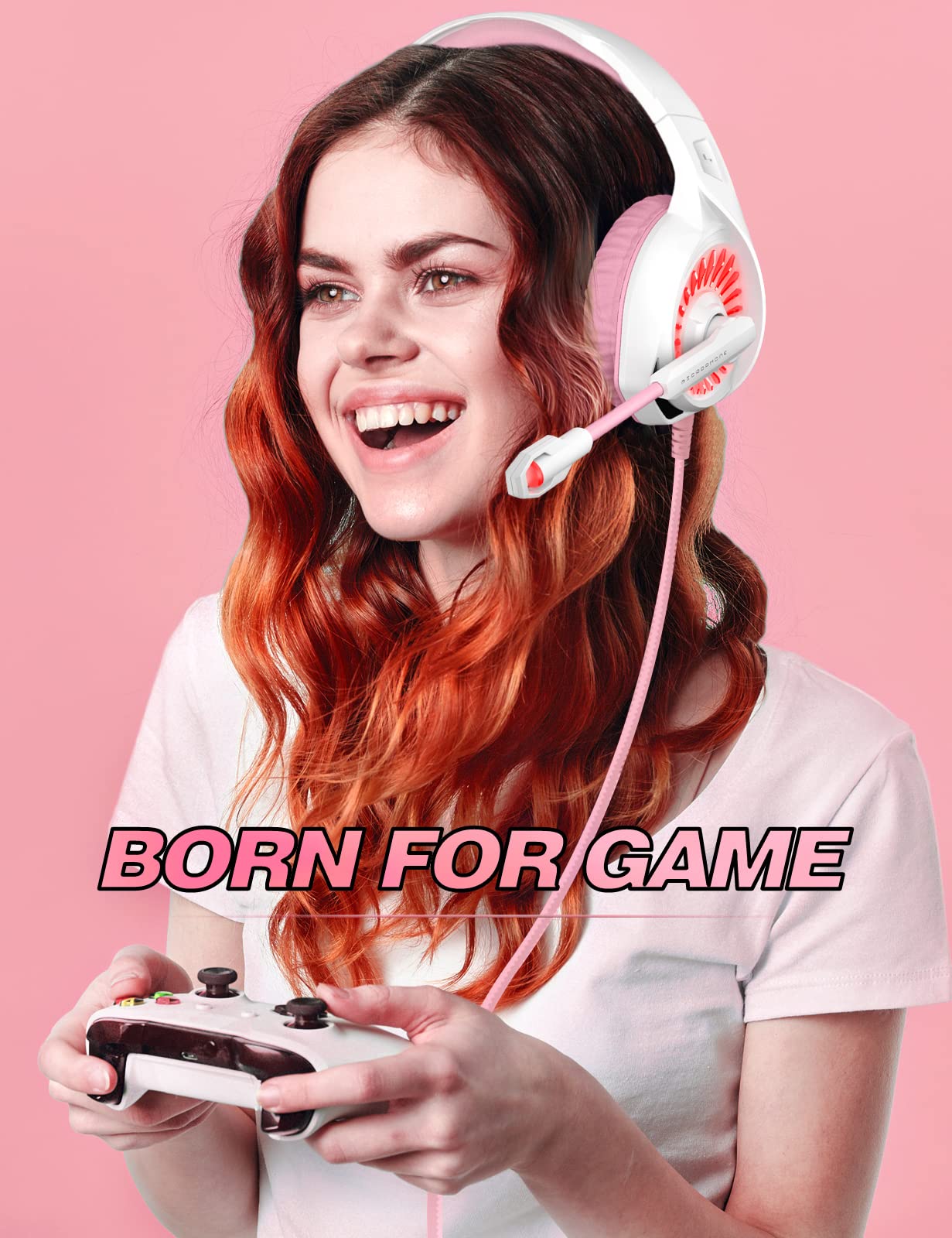 ZIUMIER Z20 Gaming Headset for PS4, PS5, Xbox One, PC, Wired Over-Ear Headphone with Noise Canceling Microphone, 7.1 Surround Sound,Comfortable Earmuffs, Pink