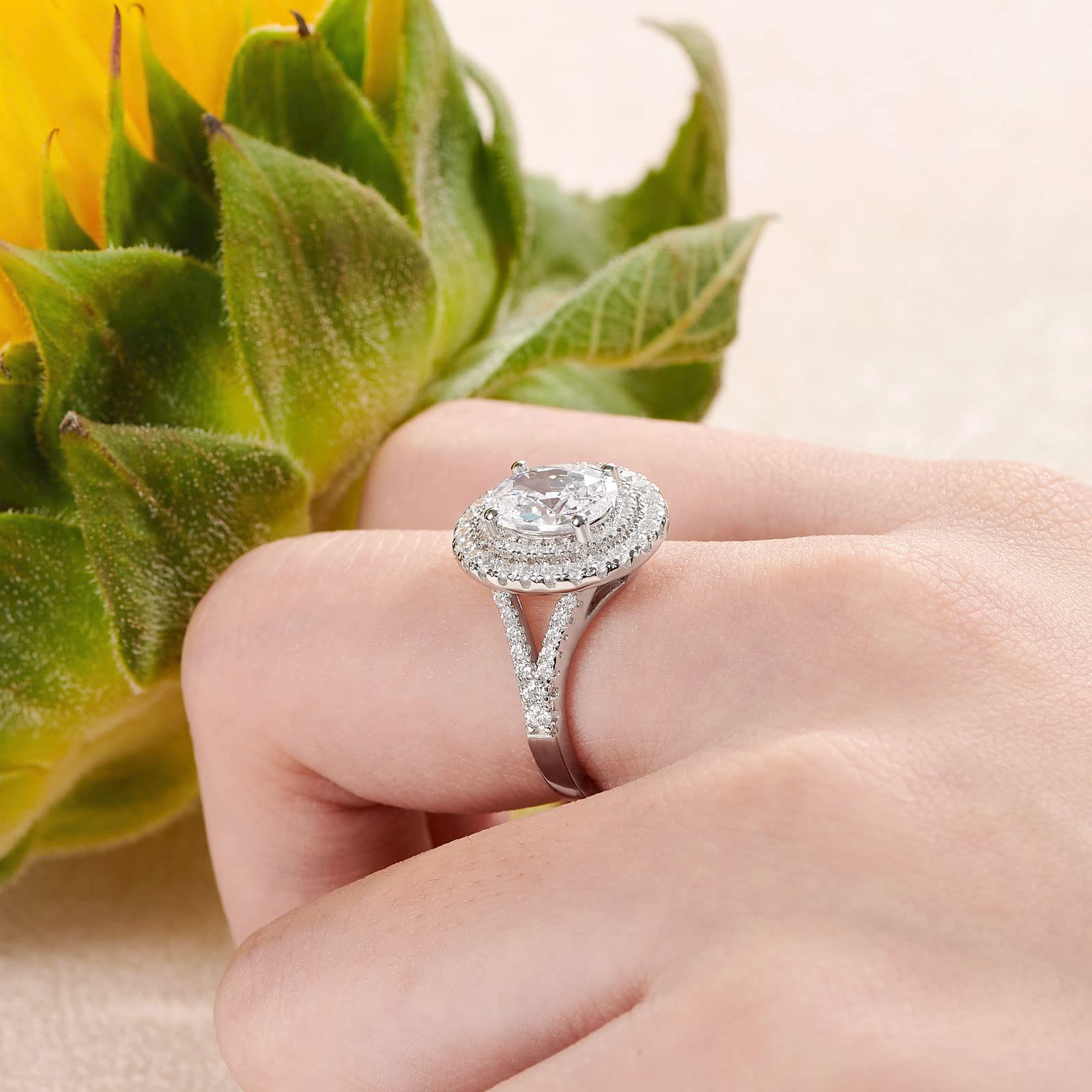 SHELOVES AAAAA Oval Cut Cz Wedding Engegement Ring Promise Ring 925 Sterling Silver Bridal Set Sz 7