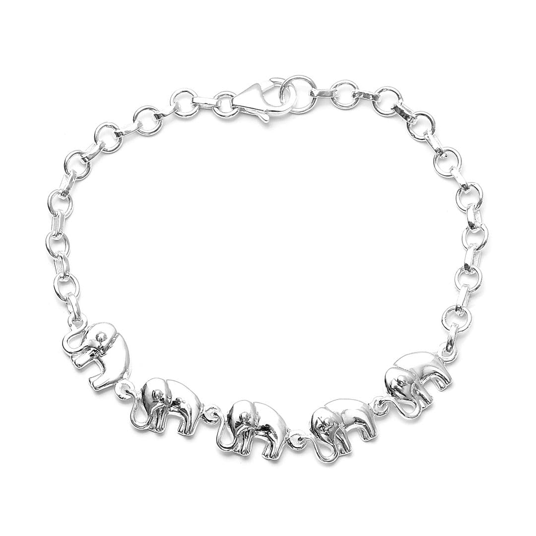 Shop LC 925 Sterling Silver Elephant Bracelet for Women Link Bracelets for Women Animal Charm Bracelet Size 7.25" Birthday Gifts for Women