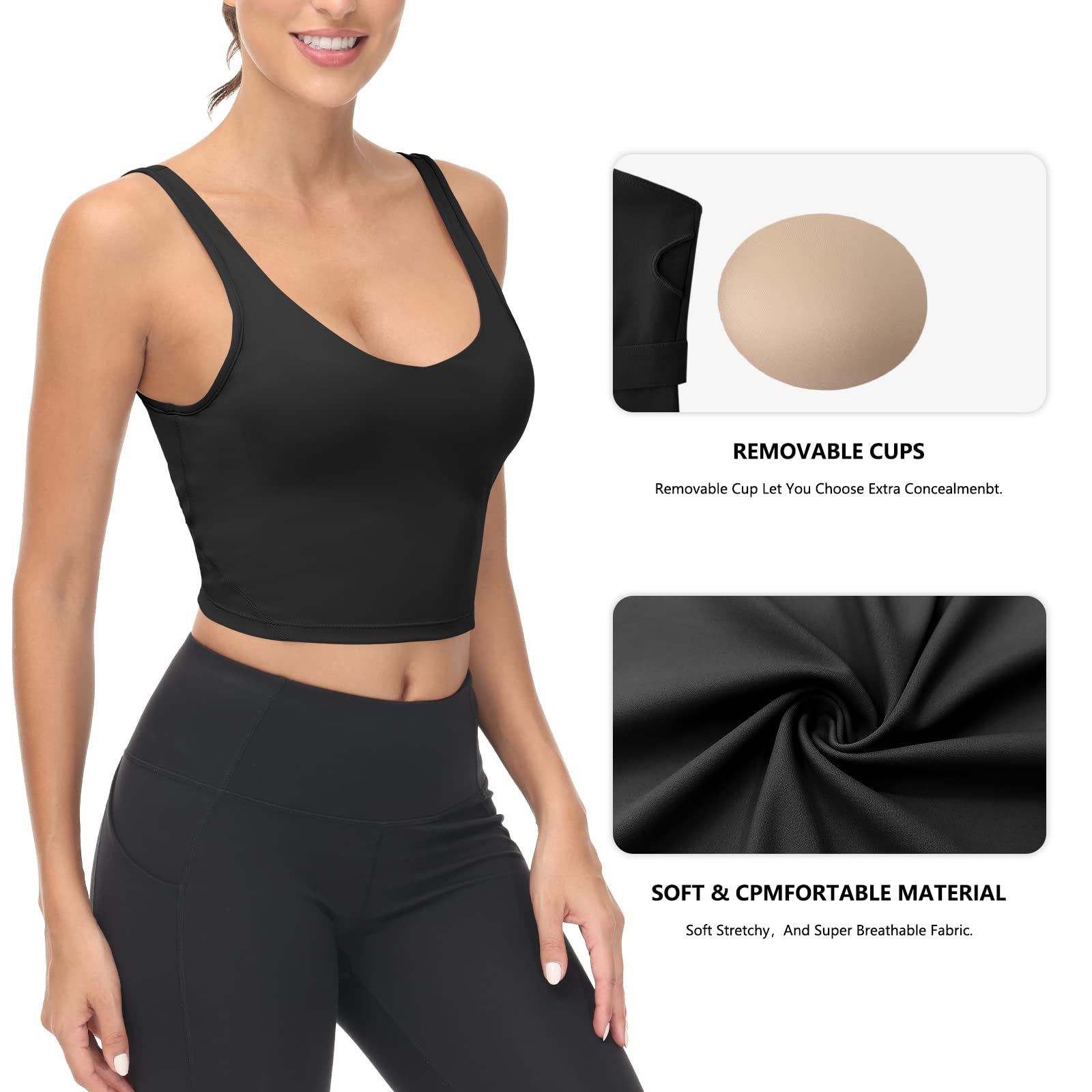 UrKeuf Women's Sports Bra Wirefree Padded Support Yoga Bras Gym Workout Running Tank Tops