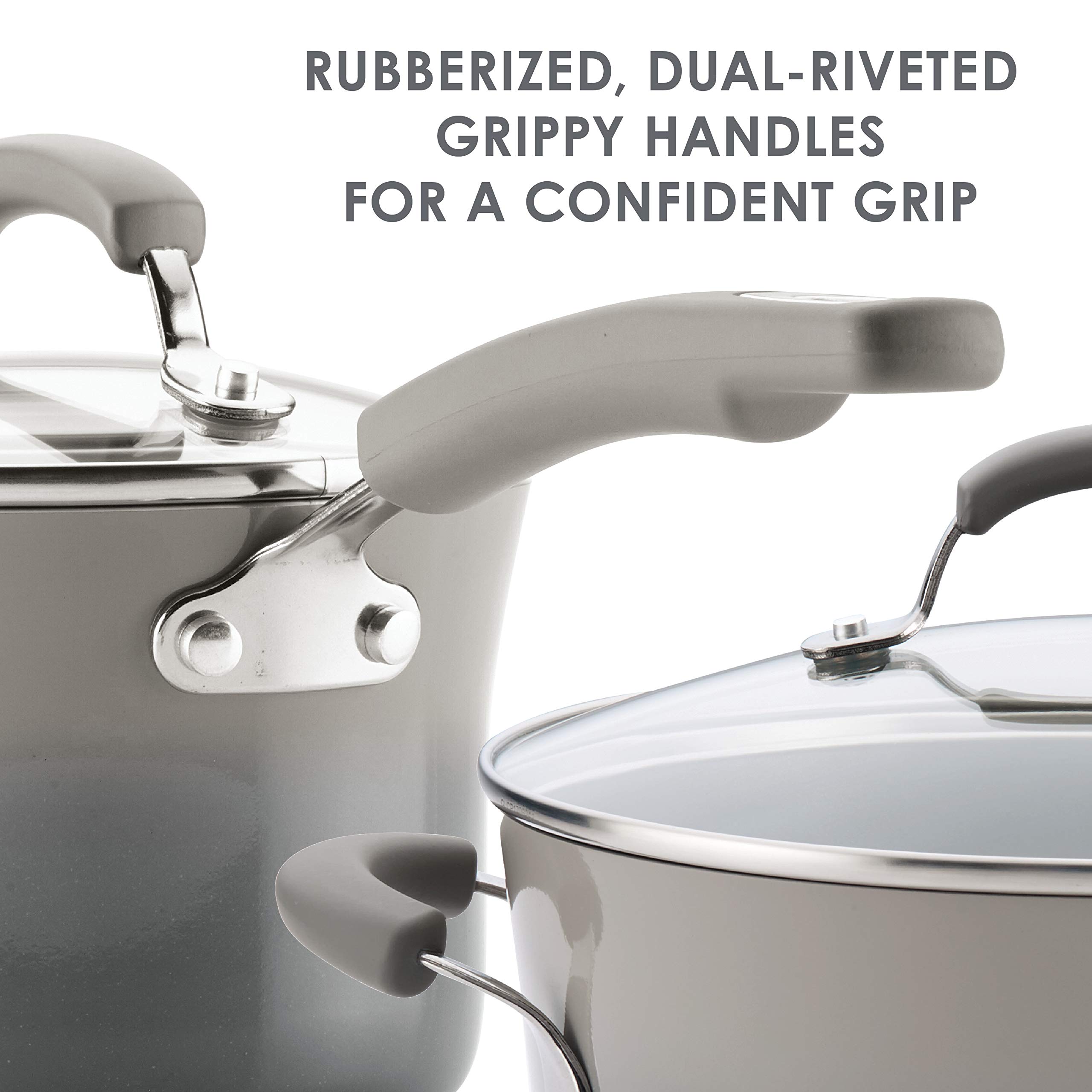 Rachael Ray Brights Nonstick Stock Pot/Stockpot with Lid - 6 Quart, Gray, Sea Salt Gray