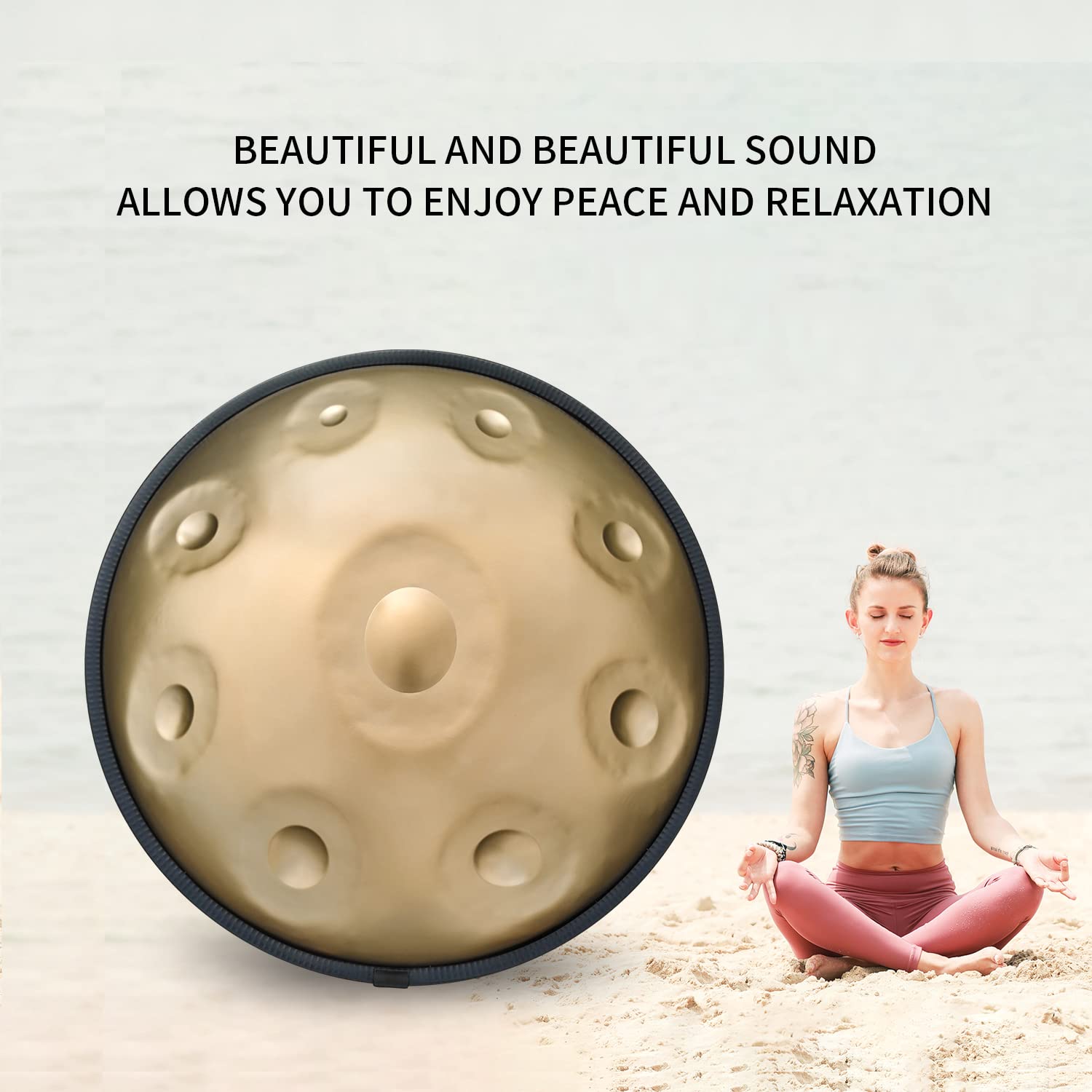 TTXC Handpan Steel Drums Musical instrument D Minor 9 Notes 22 inchs Steel Hand Drum,Soft Hand Pan Bag,2 handpan Mallet,Handpan Stand,dust-free cloth,(gold)