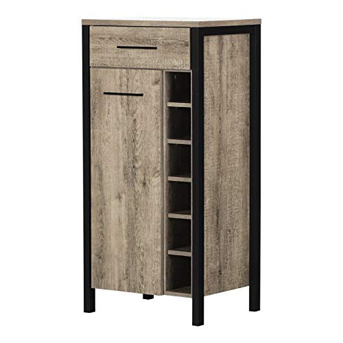 South Shore Munich Bar Cabinet with Storage-Weathered Oak and Matte Black