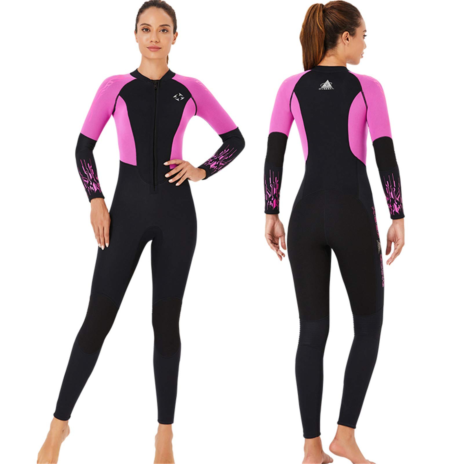TENMET Stretchy Full Wetsuit, 3mm Neoprene Front Zip Diving Suits, Scuba Surfing Wet Suit Women's Rose Red L