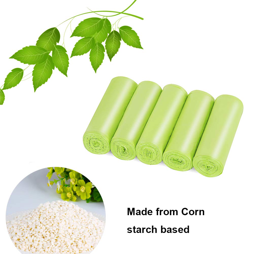 Trash Bags Biodegradable,4-6 Gallon Trash bags Recycling & Degradable Garbage Bags Compostable Bags Strong Rubbish Bags Wastebasket Liners Bags for Kitchen Bathroom Office Car(100 Counts,Green)