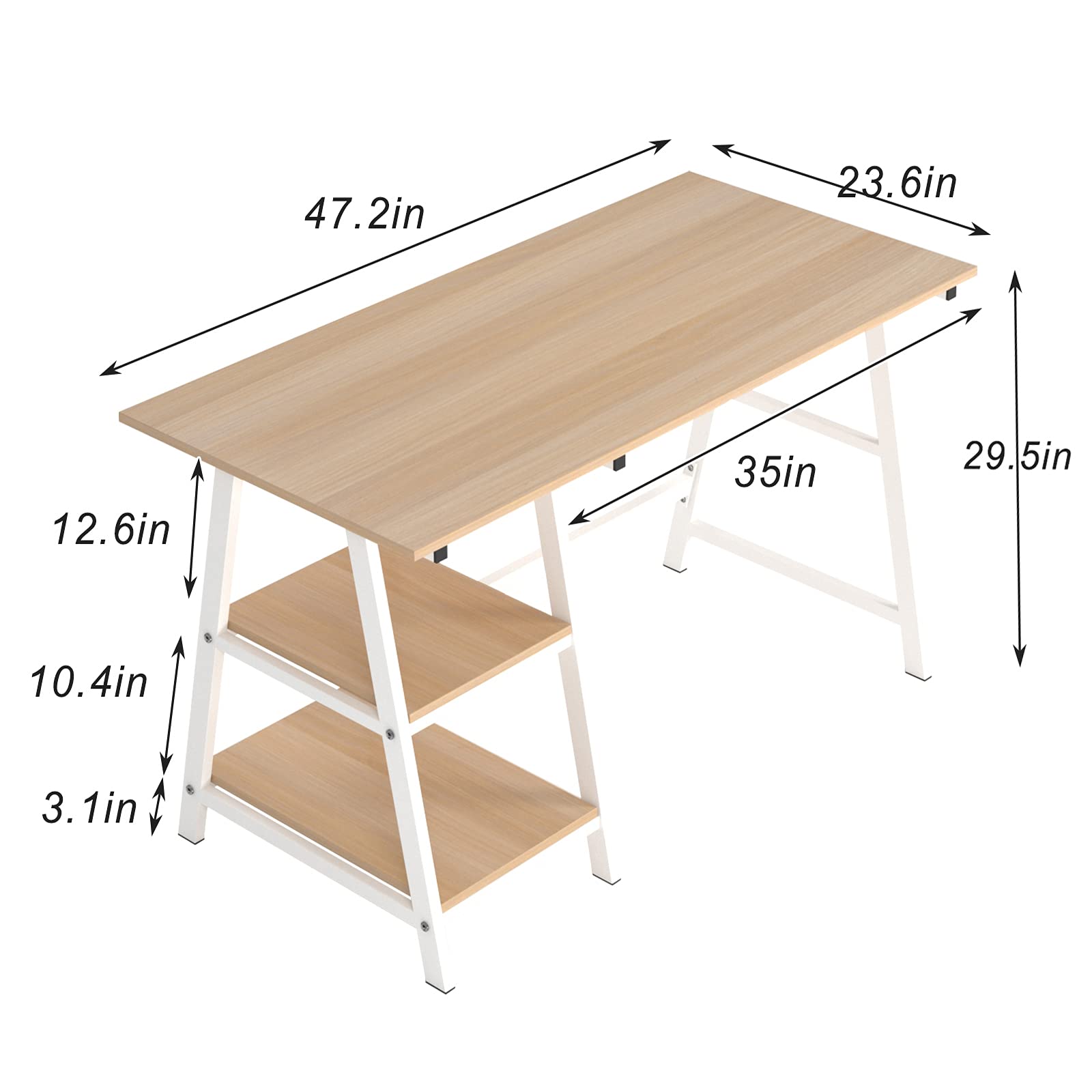 SogesGame Computer Desk Laptop PC Desk,Trestle Desk Writing Study Home Office Workstation with 2 Storage Shelf, Easy to Assemble Table for Home Office Study Writing and Office (55 inches, Maple)