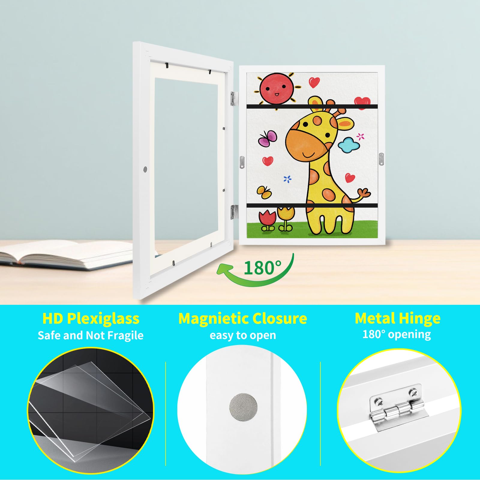 RCOSULI Kids Art Frames,[2-Pack] 8.5x11Front Opening Kids Artwork Frames Changeable,White Childrens Art Project Display Storage Frames Holds 50-150 Pcs,for Kids Drawings,Picture,Crafts,Artworks