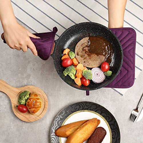 VEIKERY Cotton Pocket Pot Holders Machine Washable Heat Resistant Hot Pads for Kitchen and Baking Square Purple Oven Mitts 7"x9" Set of 5