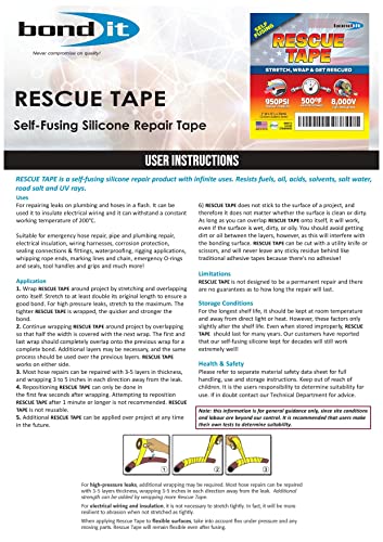 Rescue Tape, Self-Fusing Silicone Tape, Emergency Plumbing Pipe & Radiator Hose Repair, Electrical Insulation, Military Std, 1" x12', Blue