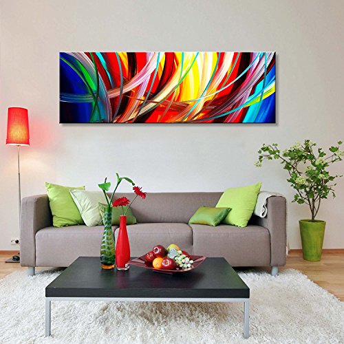 Seekland Art Handmade Acrylic Painting Abstract Canvas Wall Art Modern Contemporary Artwork for Home Decoration (Framed 48" W x 16" H)