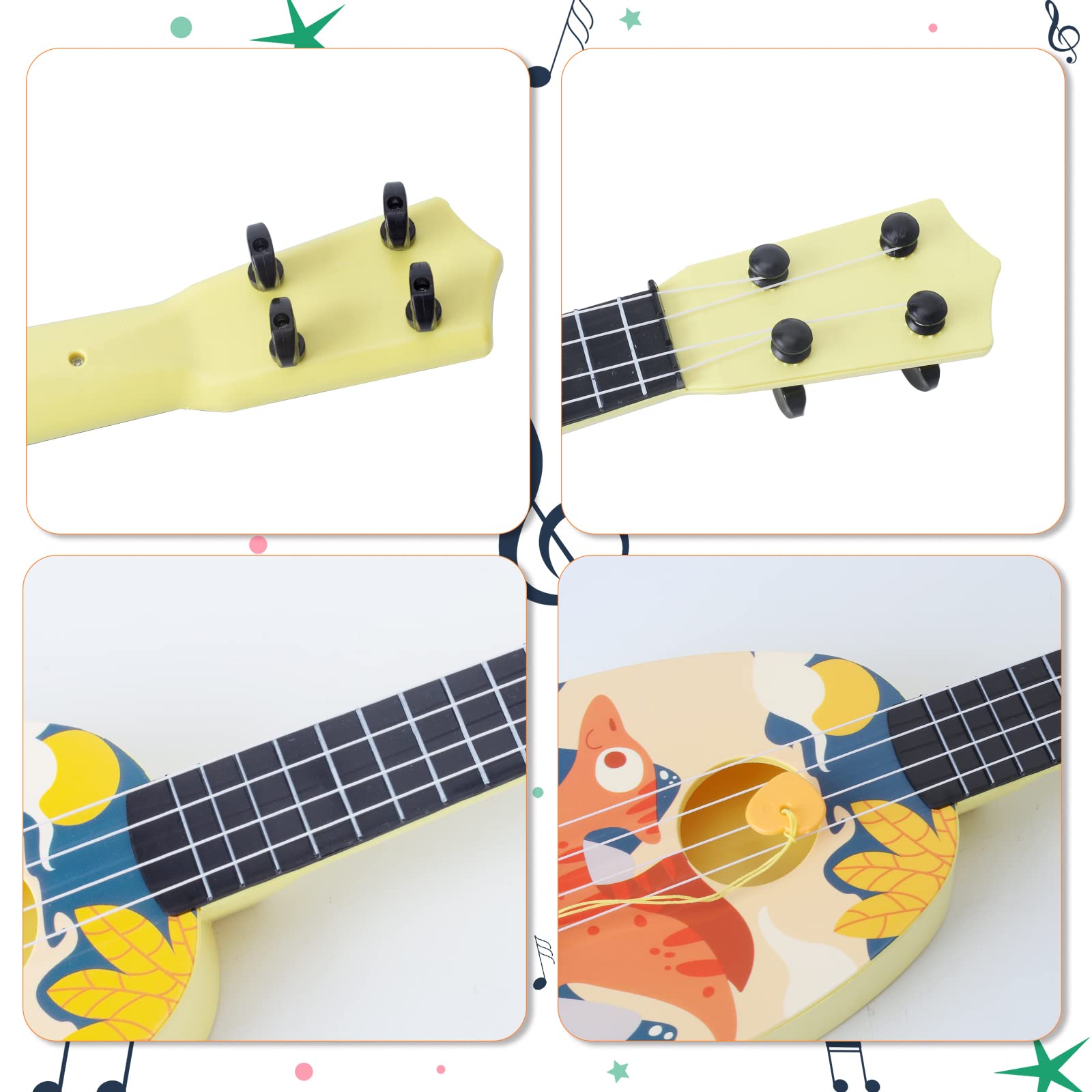 YOLOPLUS+ 15 Inch Toddler Ukulele Guitar Toy 4 Strings Mini Guitar for Kids - Children Musical Instruments Educational Learning Toy (17 inch Yellow Color)