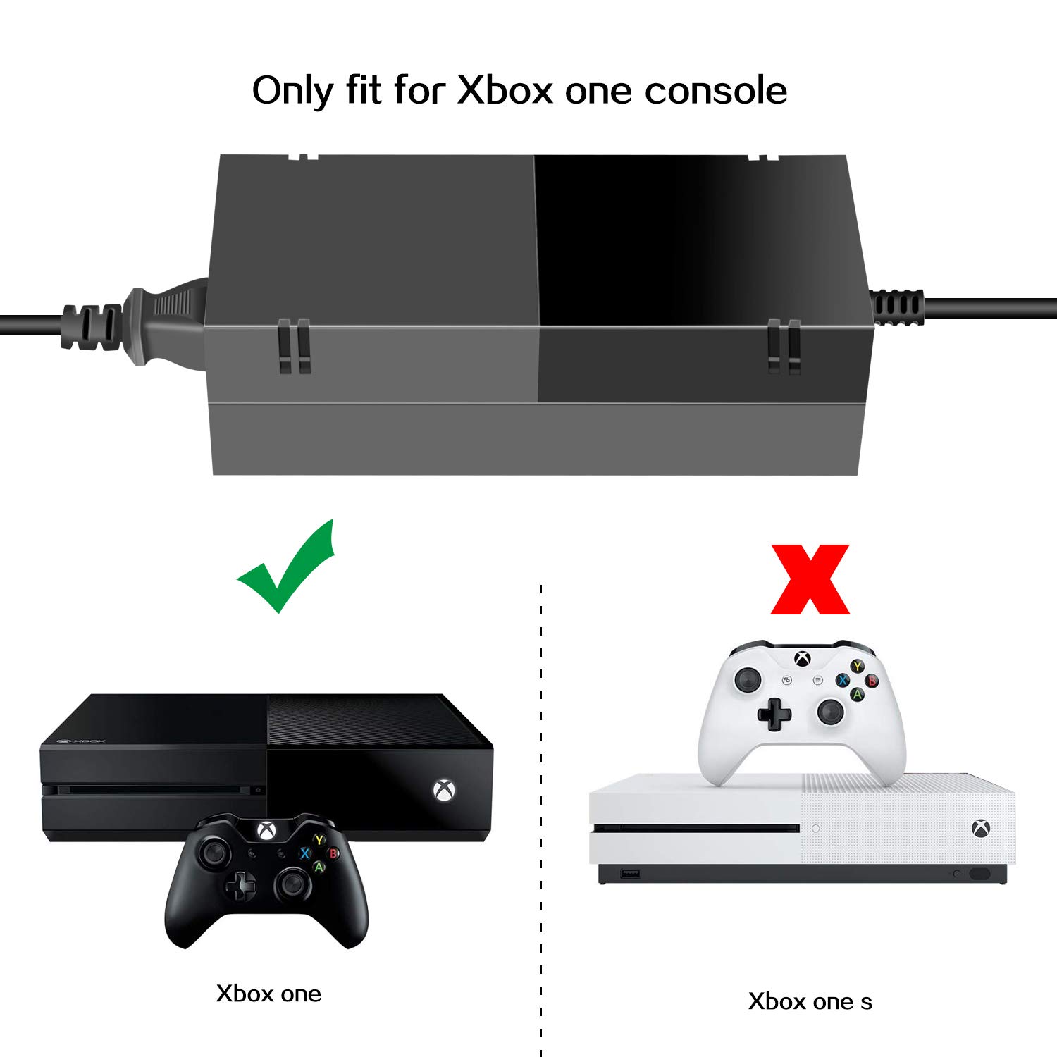 Replacement Xbox One Power Supply Xbox one Power Brick Adapter Power Cord Cable for Microsoft Xbox One(Only)