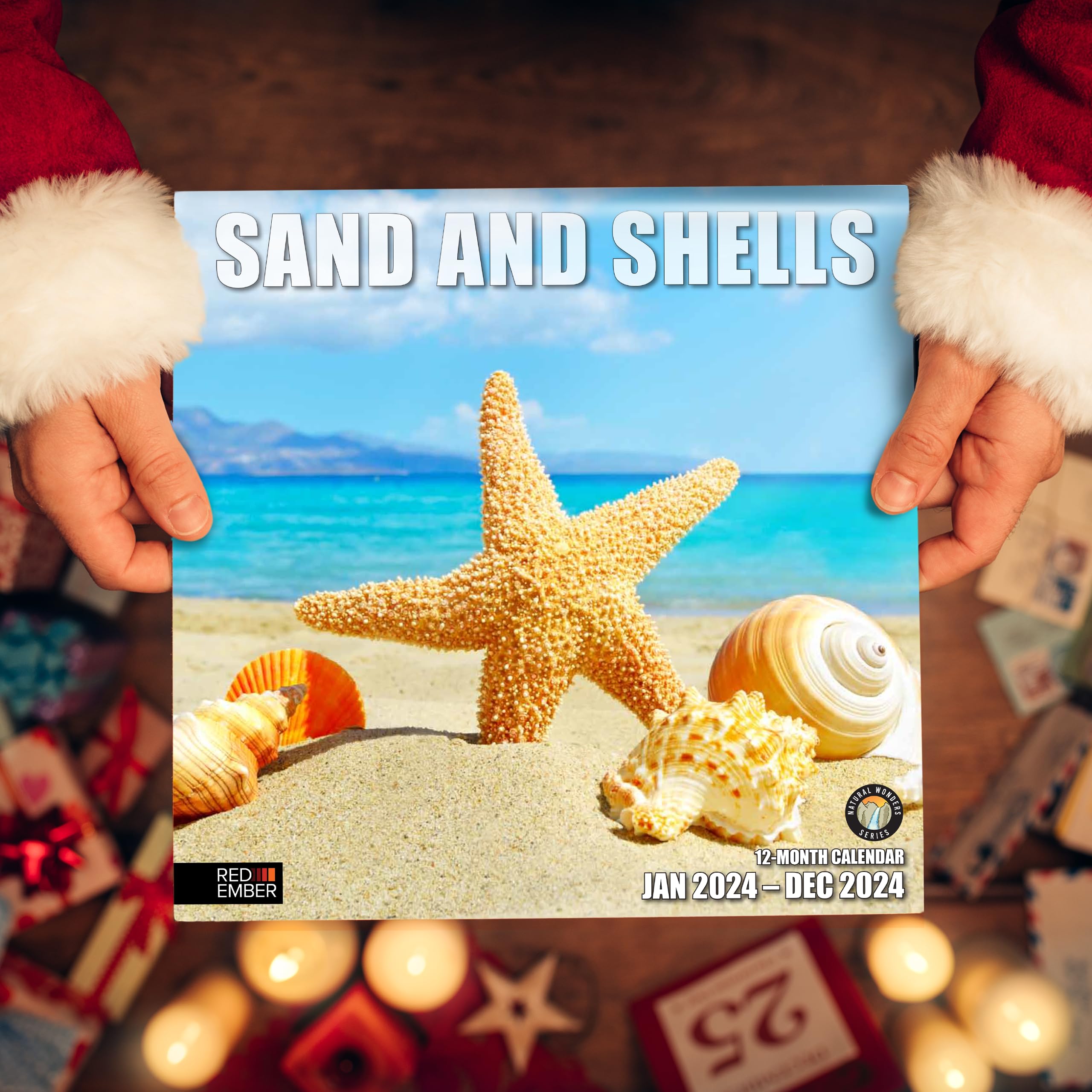 RED EMBER Sand and Shells 2024 Hangable Monthly Wall Calendar | 12" x 24" Open | Thick & Sturdy Paper | Giftable | Beautiful Beaches Nature | Seashells by the Seashore