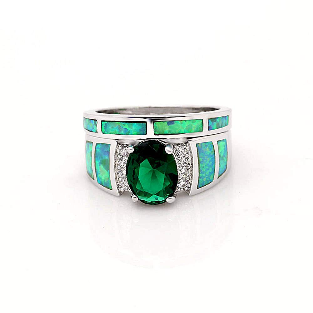UFOROO Opal Ring Set Platinum Plated Wedding Rings for Women ring set of 7 rings with opals