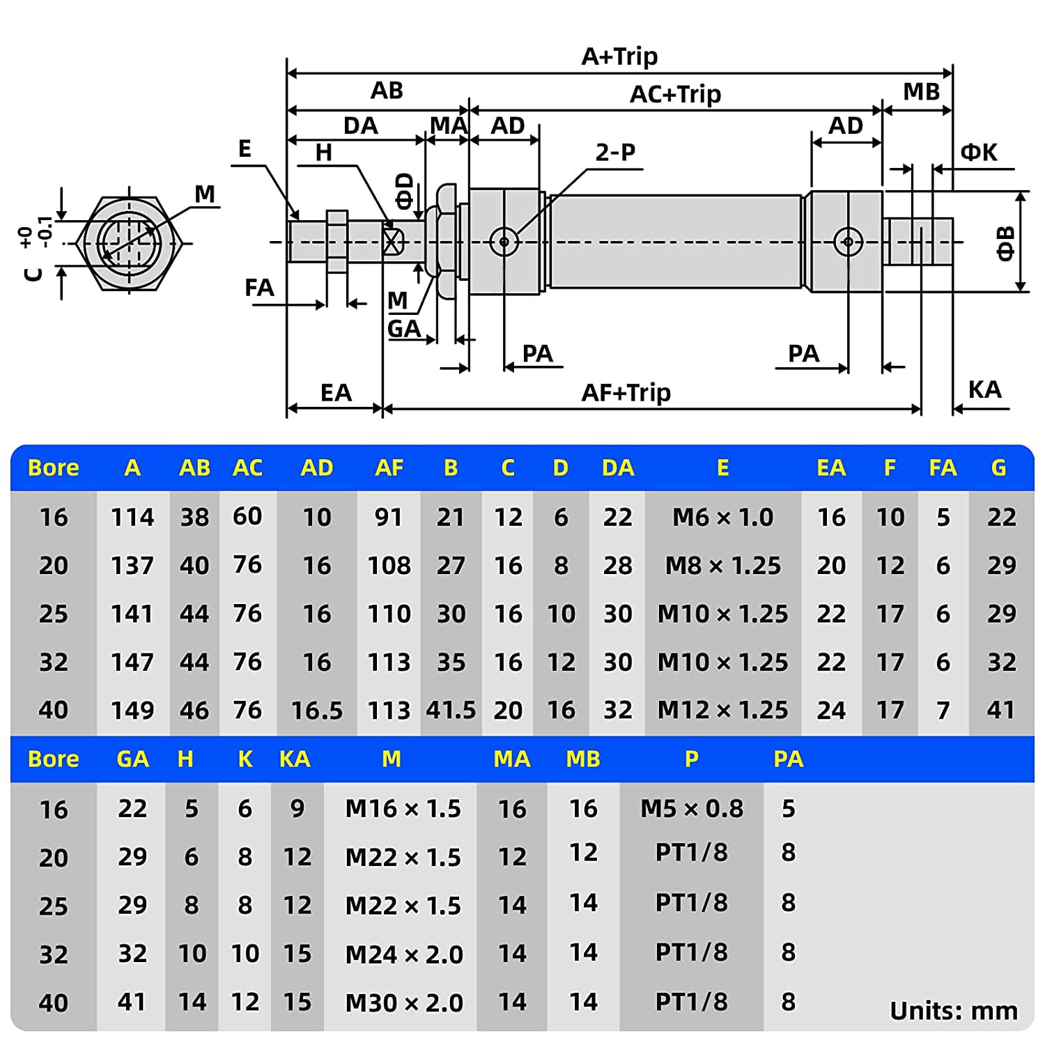 TAILONZ PNEUMATIC 25mm Bore 150mm Stroke Air Cylinder Double Action with Y Connector and 2Pcs 6mm Fitting MAL25x150