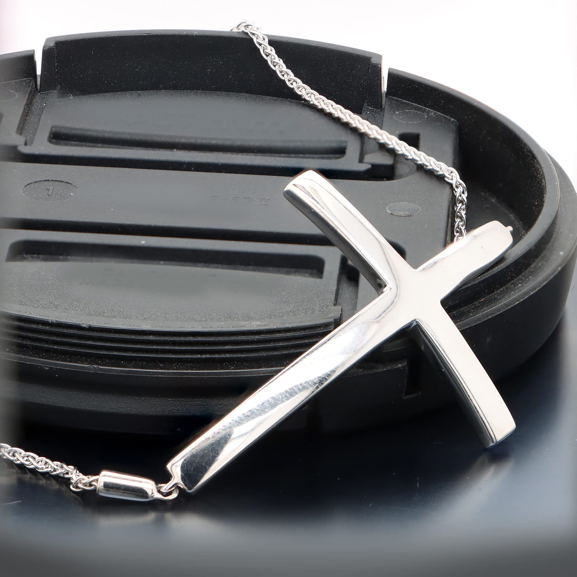 Shineadime Horizontal Cross Bolo Adjustable Bracelet in 14K White Gold Over 925 Sterling Silver For Womens 7"
