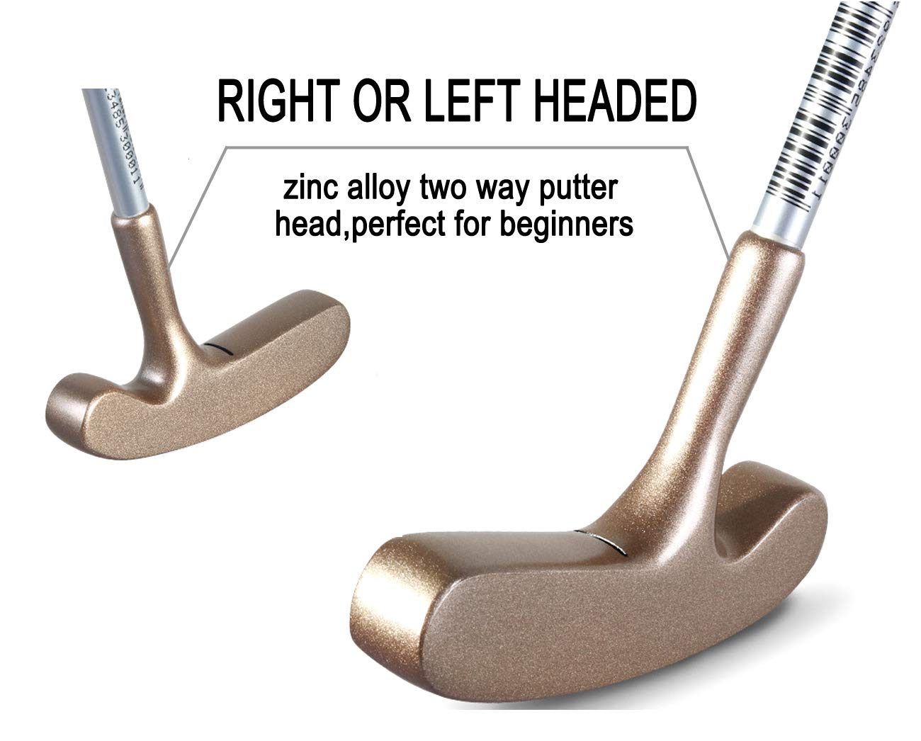 Two Way Junior Golf Putter Stainless Steel Kids Putter Both Left and Right Handed Easily Use for Kids Ages 6-8(Gold Head+Blue Grip,27 inch,Age 6-8)