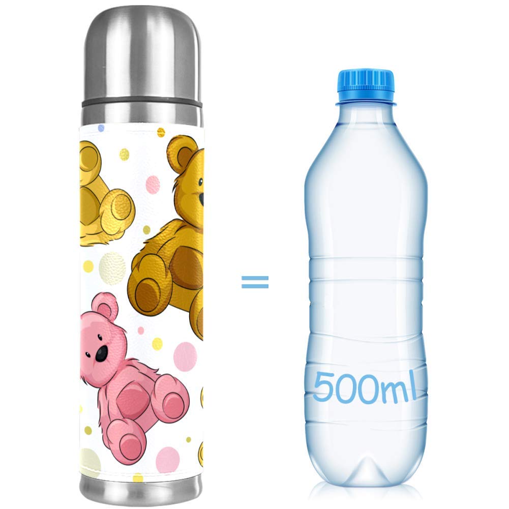 Stainless Steel Leather Vacuum Insulated Mug Featuring Bears Thermos Water Bottle For Hot And Cold Drinks Kids Adults 16 Oz