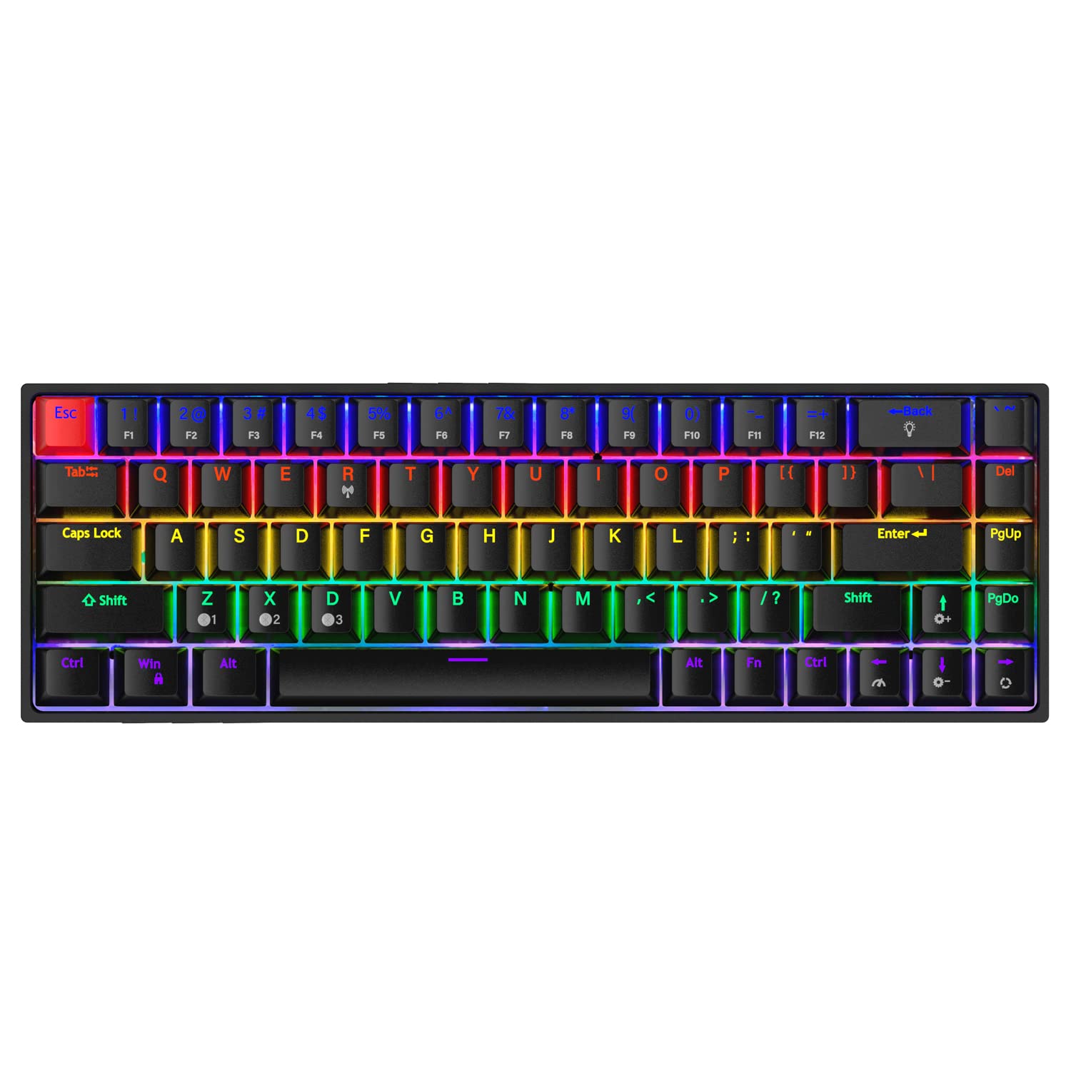 TEWELL 68 Keys Wireless and Wired Mechanical Gaming Keyboard with Blue Switches, Audible Click Sound Rainbow Portable Compact Mini Office Keyboard for Windows PC Gaming
