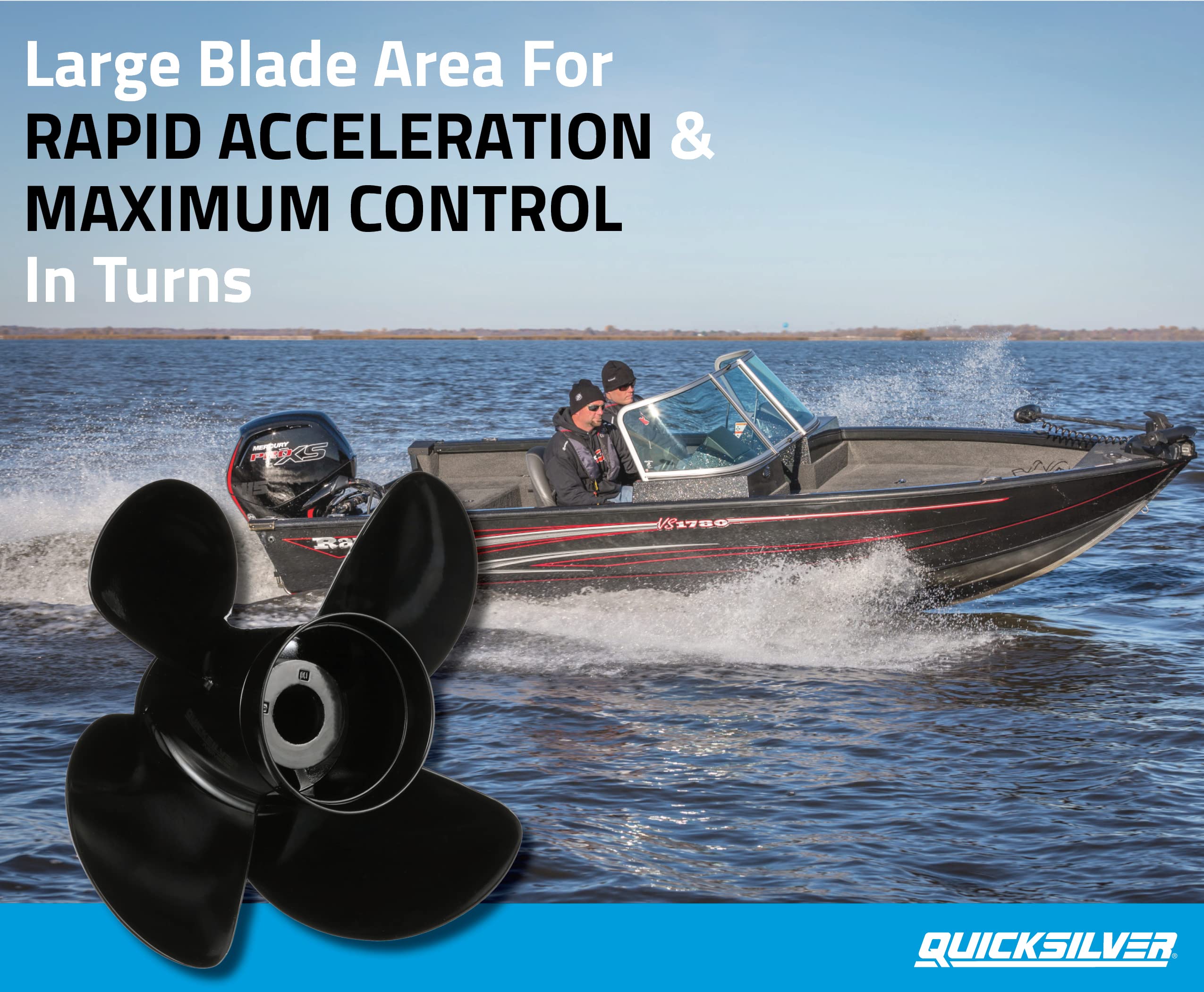 Quicksilver 8M8027511 Nemesis 4-Blade Aluminum Propeller - 10.6" diameter x 12" pitch, Right Hand Rotation, 40-60 HP Mercury, Black Finish
