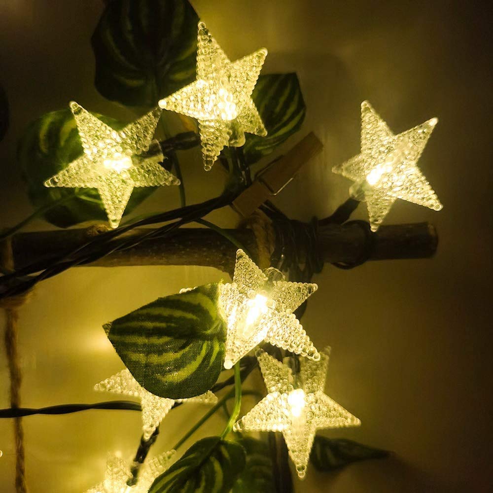 Solar String Lights,23ft 50 LED Solar Star String Lights Outdoor Solar Powered Star Fairy Lights Waterproof 8 Modes Decorative Light for Garden Patio Yard Home Wedding Party Festival, Warm White