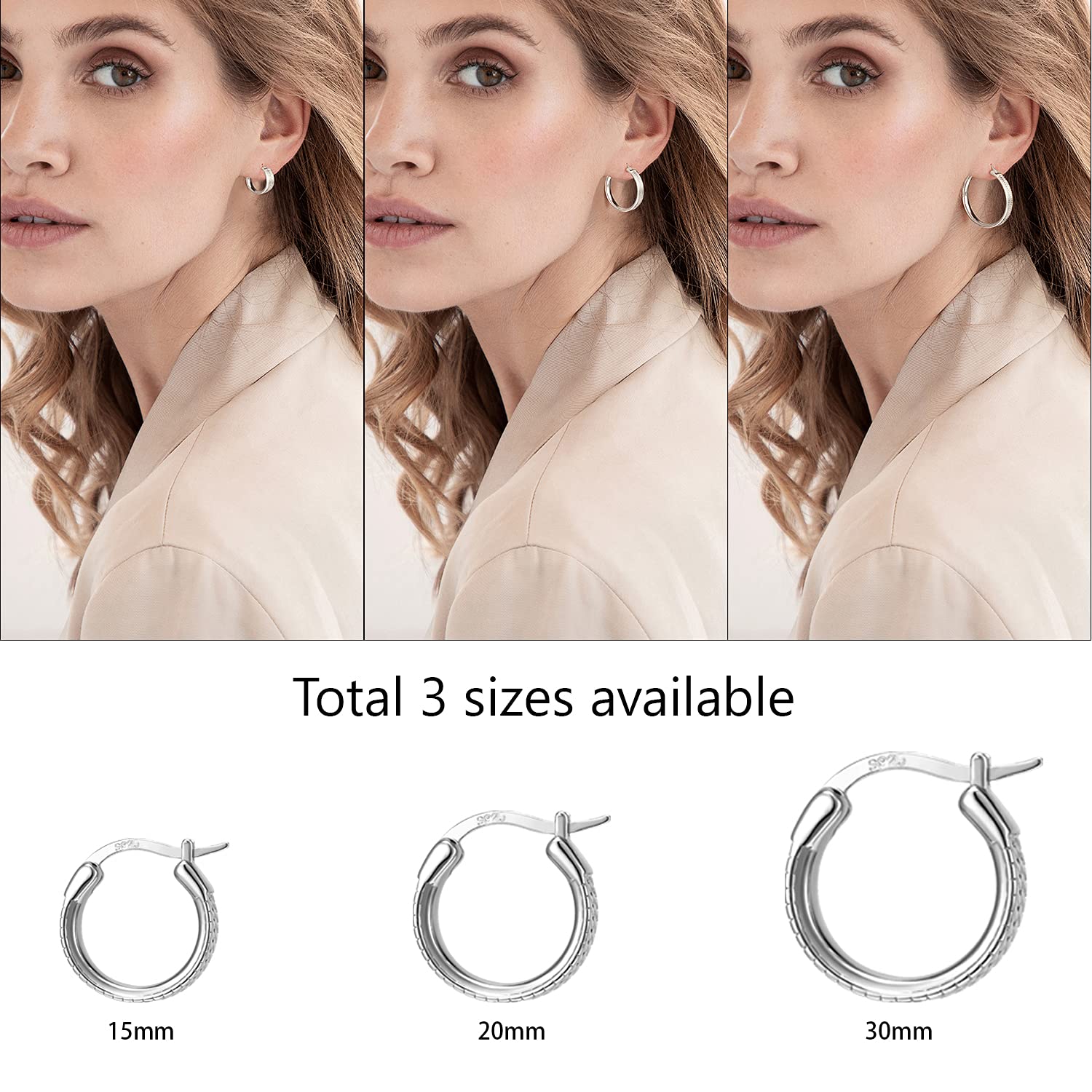 SWEETV 925 Sterling Silver Hoop Earrings for Women 20mm Medium Texture Chunky Hoops