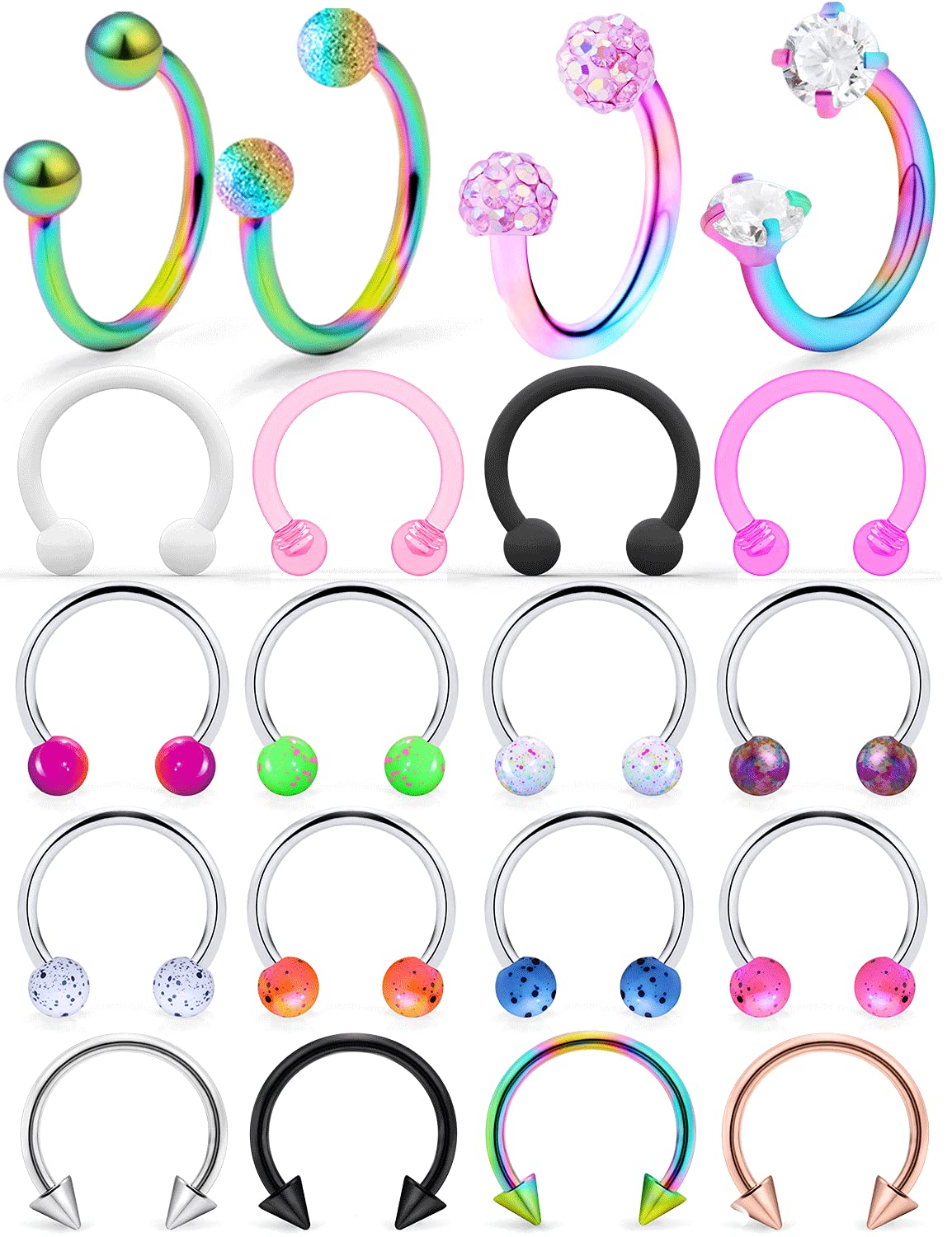 Uqnwbdq 16G Septum Rings Piercing Jewelry 316L Surgical Stainless Steel Horseshoe Septum Nose Eyebrow Lip Ring Cartilage Helix Tragus Rook Daith Ear Gauges Earring Hoop Piercing Retainer Women Men