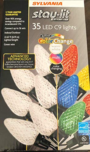 SYLVANIA Stay-lit Platinum Indoor/Outdoor Christmas Light (35 LED C9 Lights - Warm White - Multi- Color Changing)