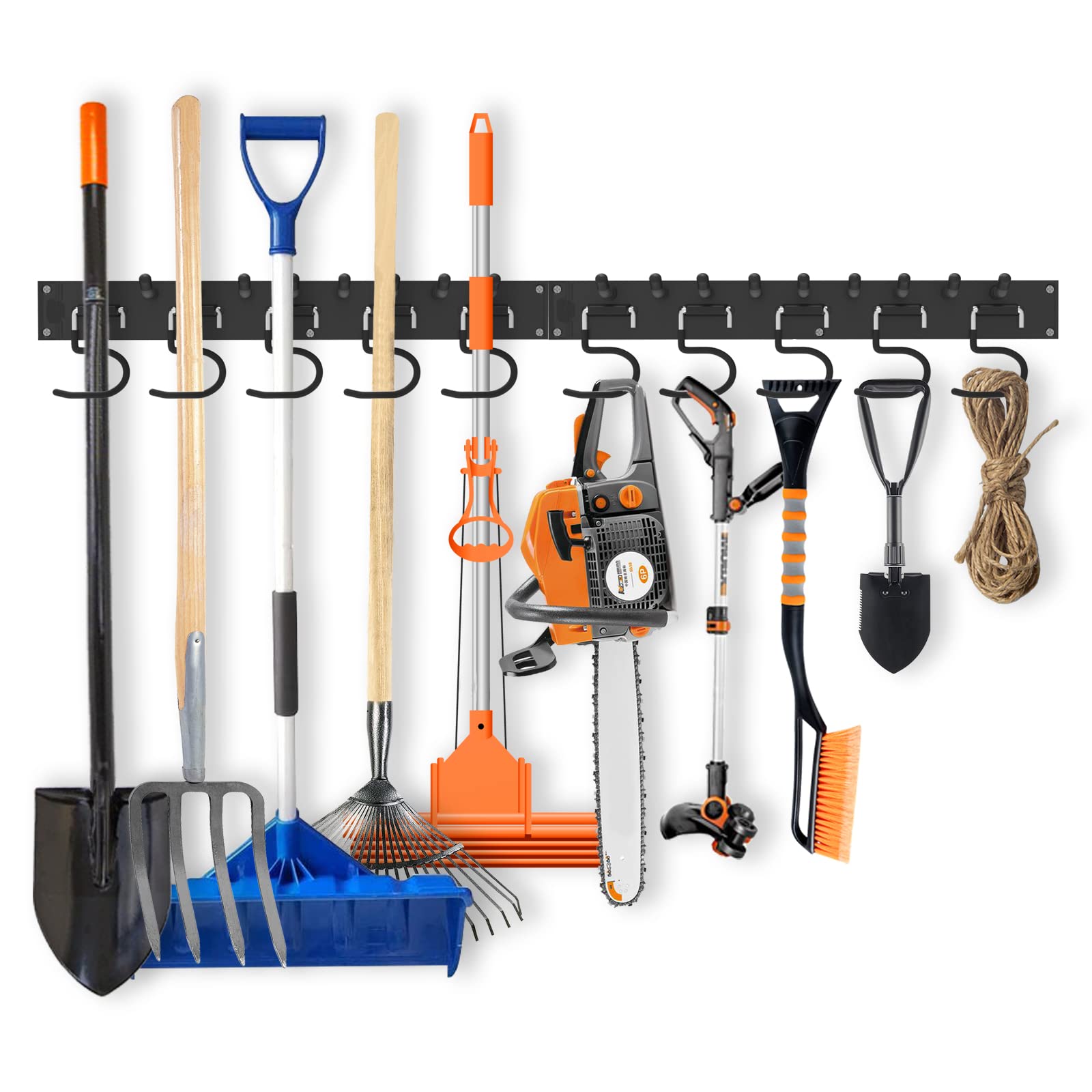 POETISKE Garage Tool Organizer Wall Mount 4PC, Garage Storage Shelving, Heavy Duty Wall Mount, 64" Extendable Racks, Ideal Hooks for Hanging Garden Tool, Mop Shovel Kitchen Yard Storage