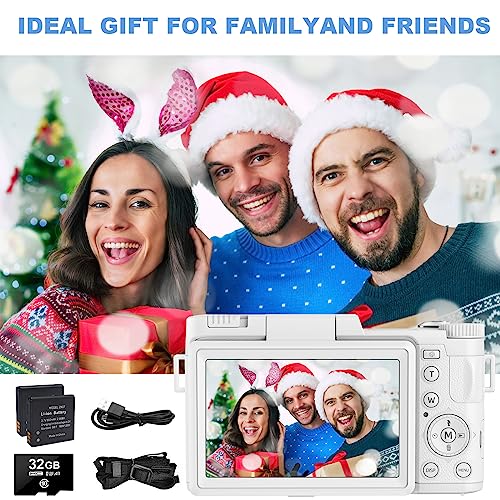 Toiauaha 4K Digital Camera for Photography, 48MP Vlogging Camera with 16X Digital Zoom, White, Unisex