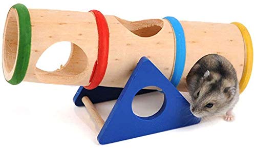 Rainbow Hamster Wooden Seesaw Tunnel Toy for Cage Excise for Small Pet Dwarf Rat Mouse Gerbil Chinchilla Guinea Pig (Seesaw Tunnel)