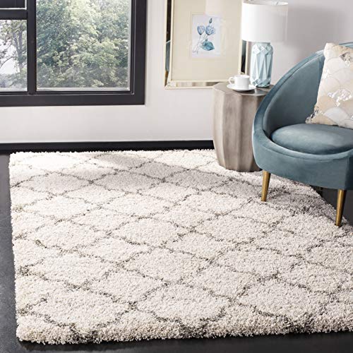 SAFAVIEH Hudson Shag Collection Area Rug - 6' x 9', Ivory & Grey, Moroccan Trellis Design, Non-Shedding & Easy Care, 2-inch Thick Ideal for High Traffic Areas in Living Room, Bedroom (SGH282A)