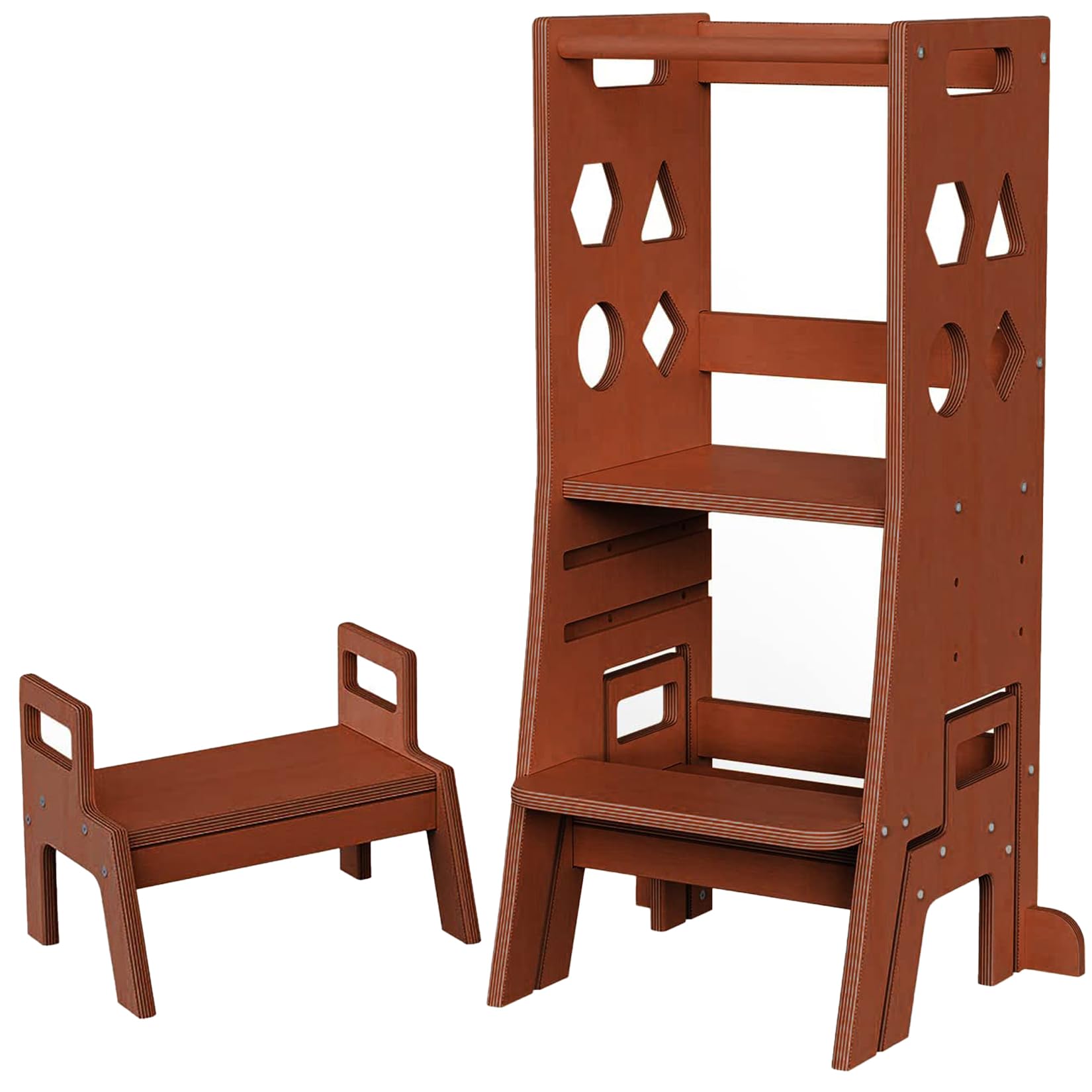 ZARKEET Toddler Standing Tower, 2 in1 Kitchen Toddler Tower Helper Stool for Toddlers 1-3. Adjustable Height Step Stool Helper, Wood Anti-Drop Safety Rail Step Stools for Bathroom & Kitchen Counter