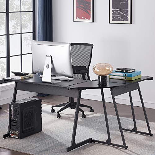 Symylife Gaming L Shaped Desk Computer Corner Desk,57.8" Home Office Gaming Desk,Office Writin Study Workstation with Metal Frame, Space-Saving, Black