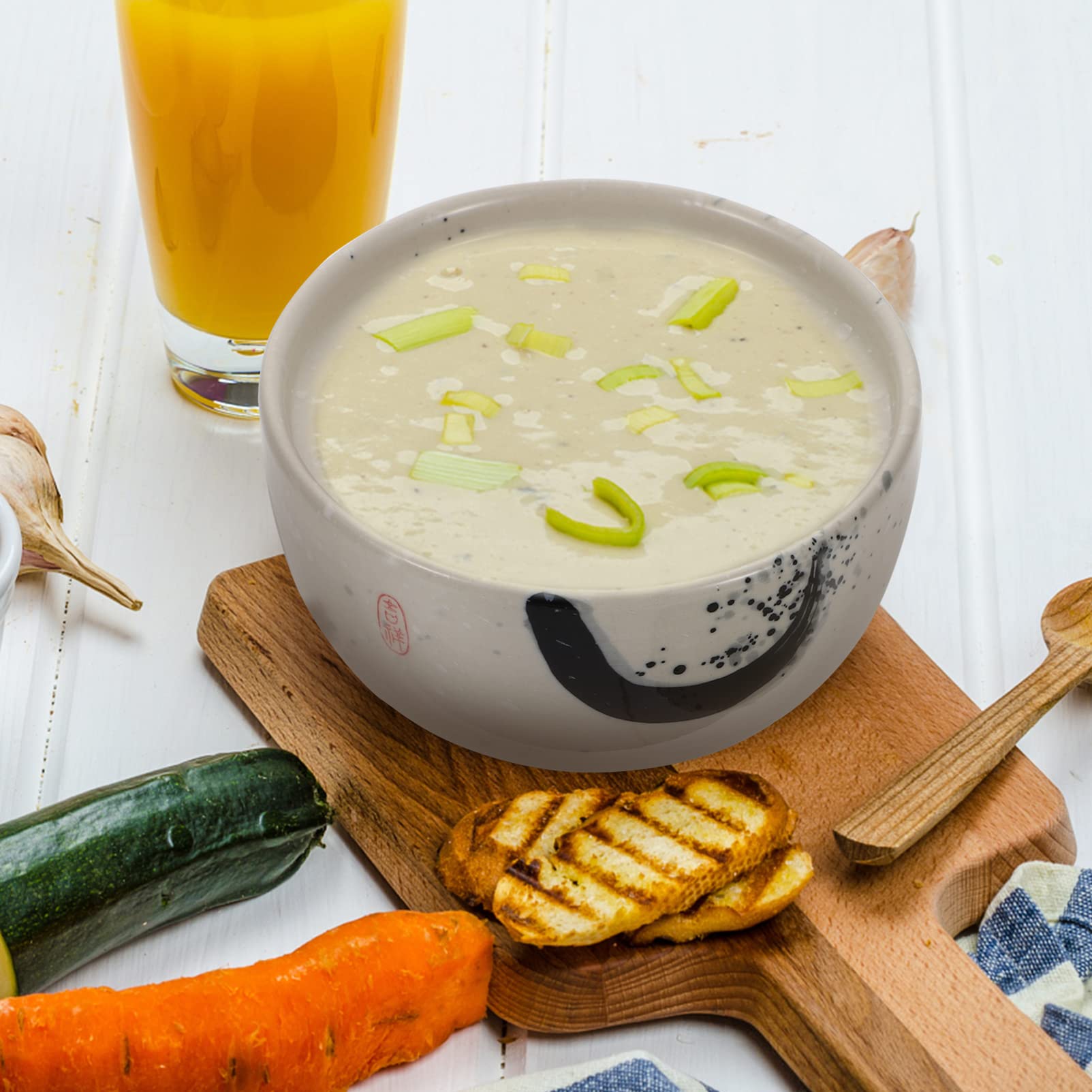 Yardwe Ceramic Bowl with Lid Traditional Japanese Style Soup Bowl Ramen Noodle Soup Rice Bowl with Lid (White)