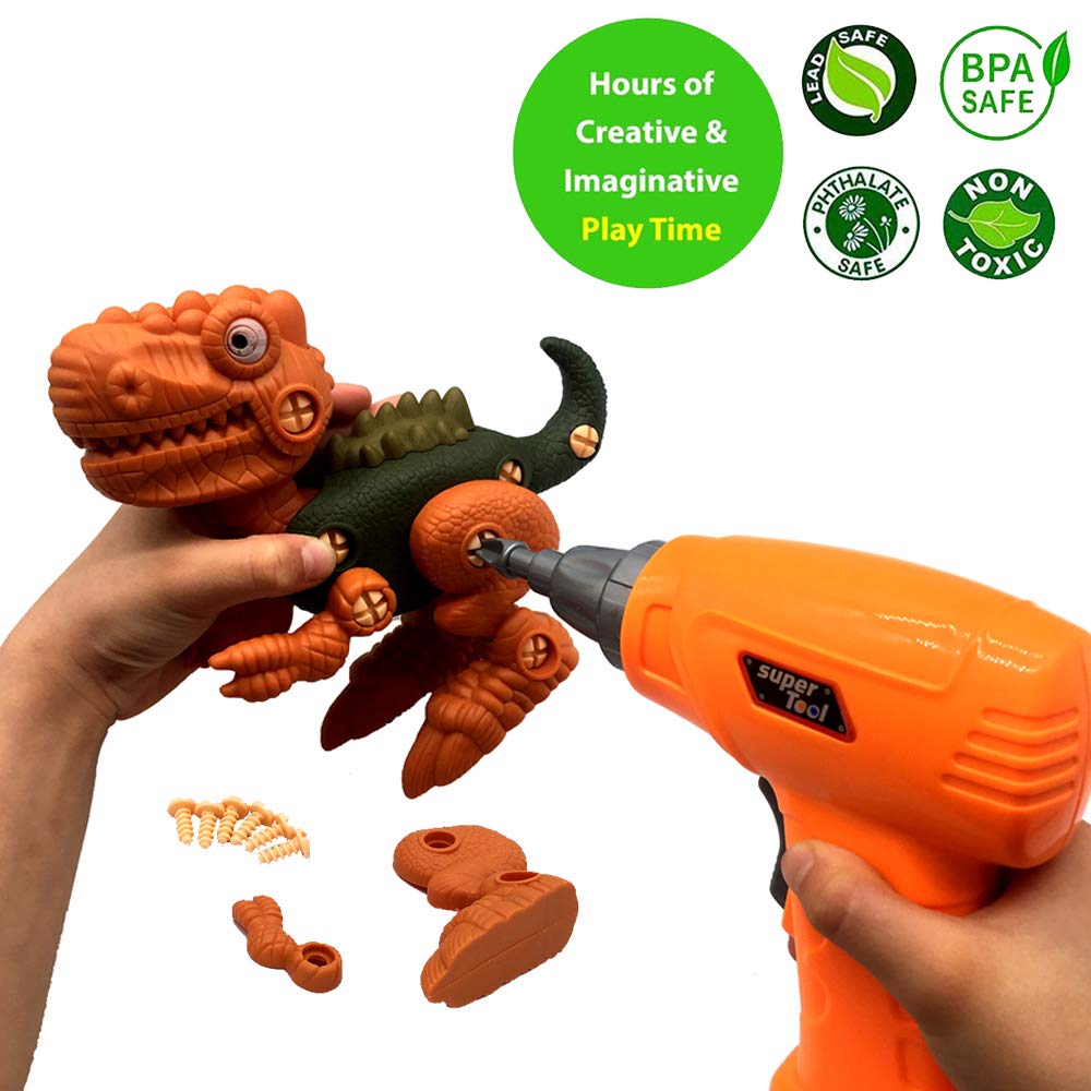Take Apart Dinosaurs Toys for Kids, Creative Diy Building Dinos Blocks Puzzle Set with Screwdriver, Interlocking Animal Model Builds Problem Solving Motor Skill, Stem Construction Kit, 3 Pack