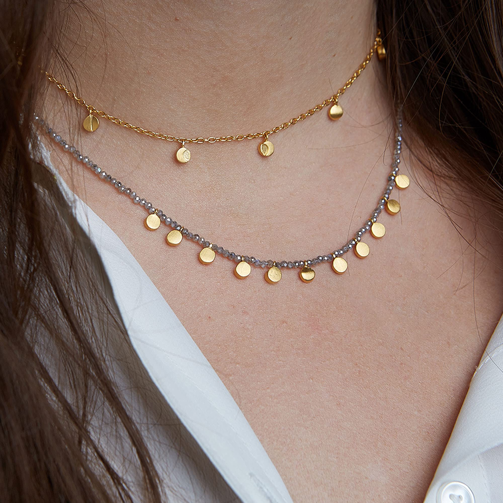 Satya Jewelry 18K Yellow Gold Plated Moon Phase Choker Women's Necklace, 14" with 2" Extension