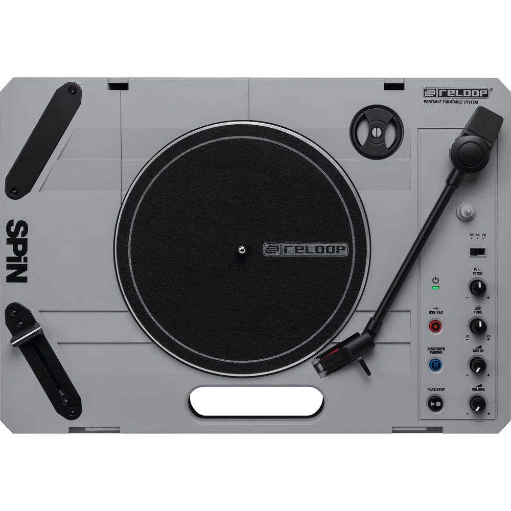 Reloop Spin Portable Turntable System with Scratch Vinyl with Polsen HPC-A30 Studio Headphones & Male Audio Cable (6') Bundle