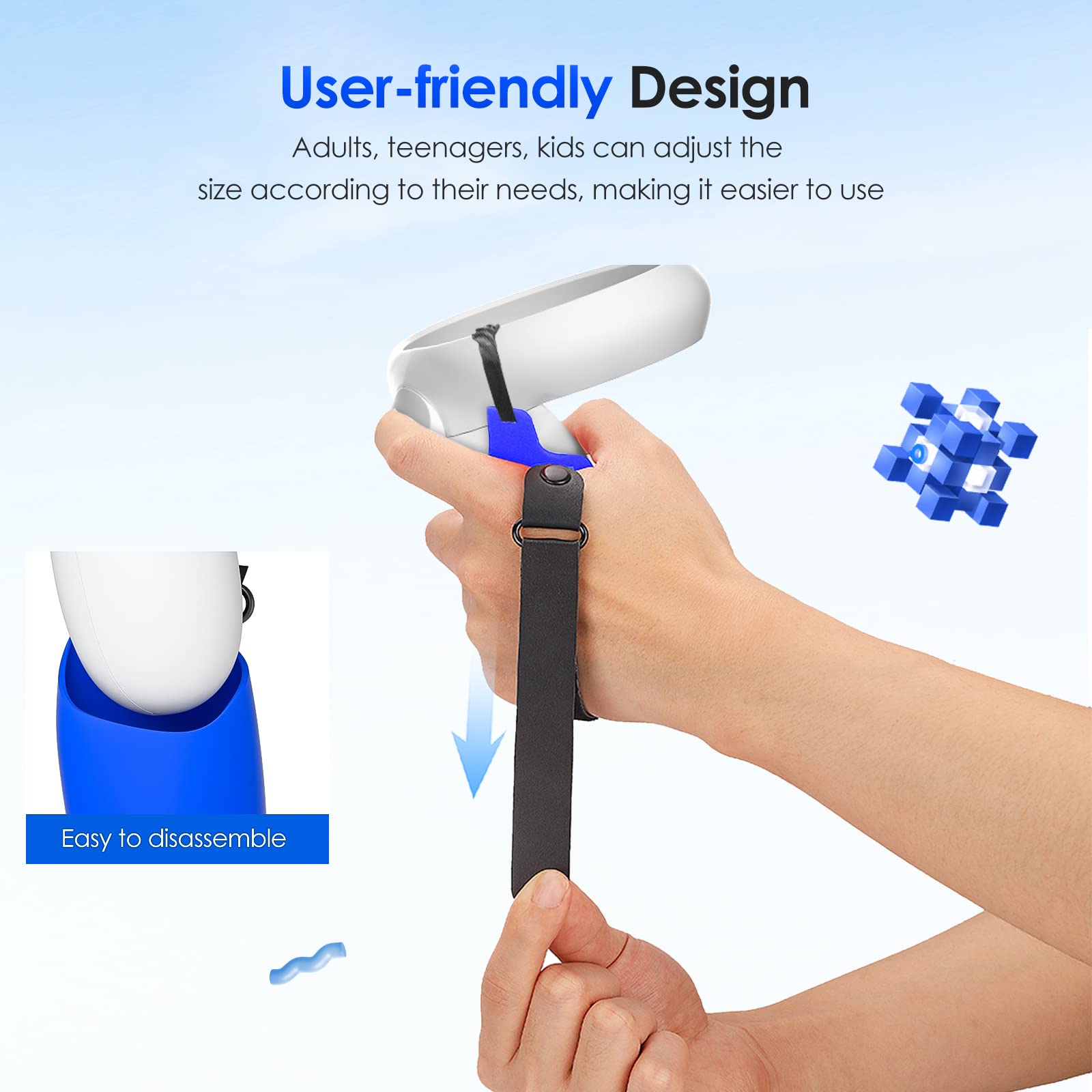 YRXVW Controller Grips Cover for Oculus Quest 2, Silicone Hand Grips Unibody Design with Adjustable Knuckle Strap Accessories Compatible with Quest 2 (Blue)