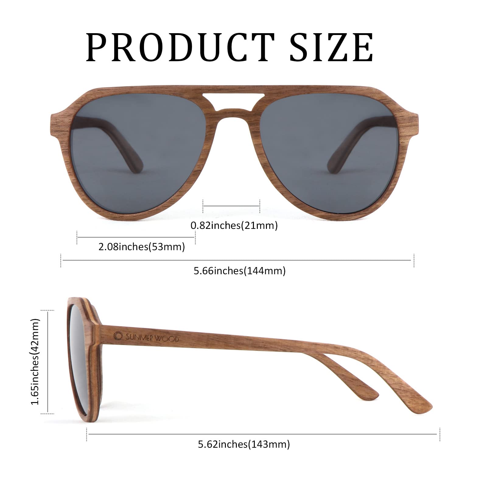 Wood Sunglasses for Men Women Wooden Polarized Sun Glasses with Spring Hinge UV Protection