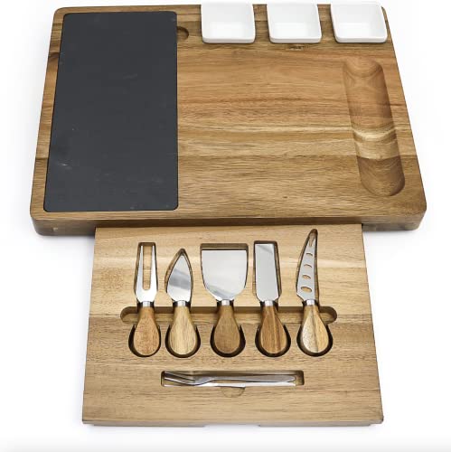 Wooden Charcuterie Board Set (11pcs) - Cheese Board Set with Extra Large Charcuterie Board, Knife, Forks, Bowls - Perfect Charcuterie Boards Gift Set - Beautiful Charcuterie Meat and Cheese Platter