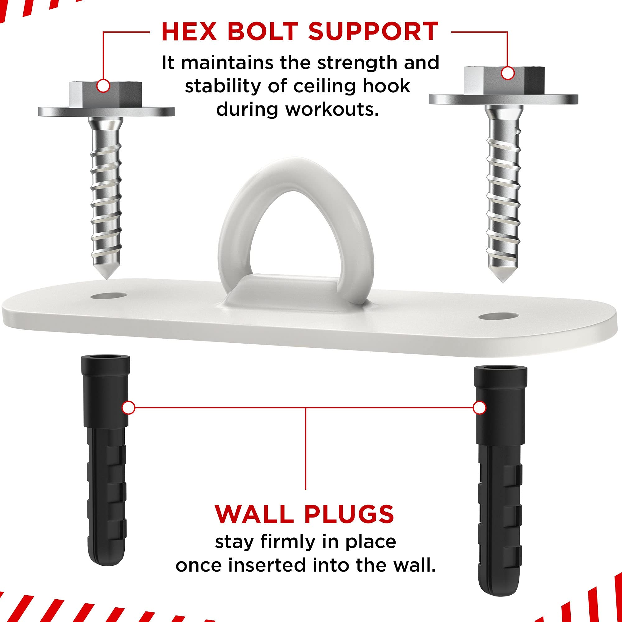 RDX 13CM Ceiling Bracket with D-Shackle, 5mm 18 Gauge Heavy Duty Hook with Bolts Wall Plugs, Punch Bag, Double end Speed Ball Hanging, Kickboxing Boxing MMA Muay Thai Training Hanger Mount, White